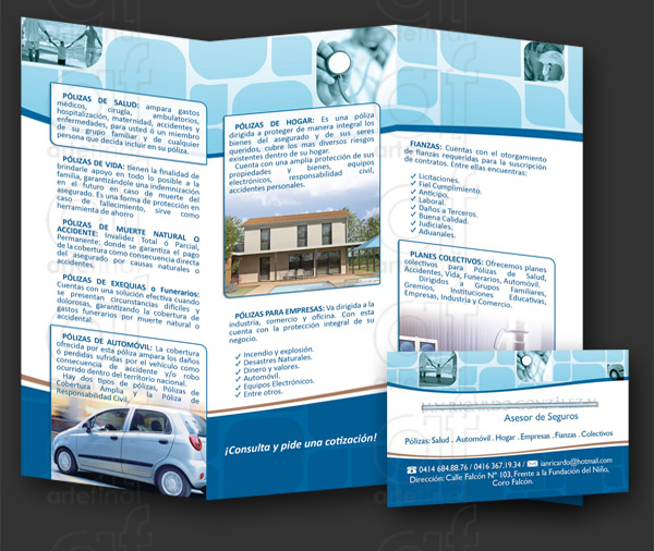 Arte Final by Ana Zuliani: Triptico y Tarjeta para empresa de seguros