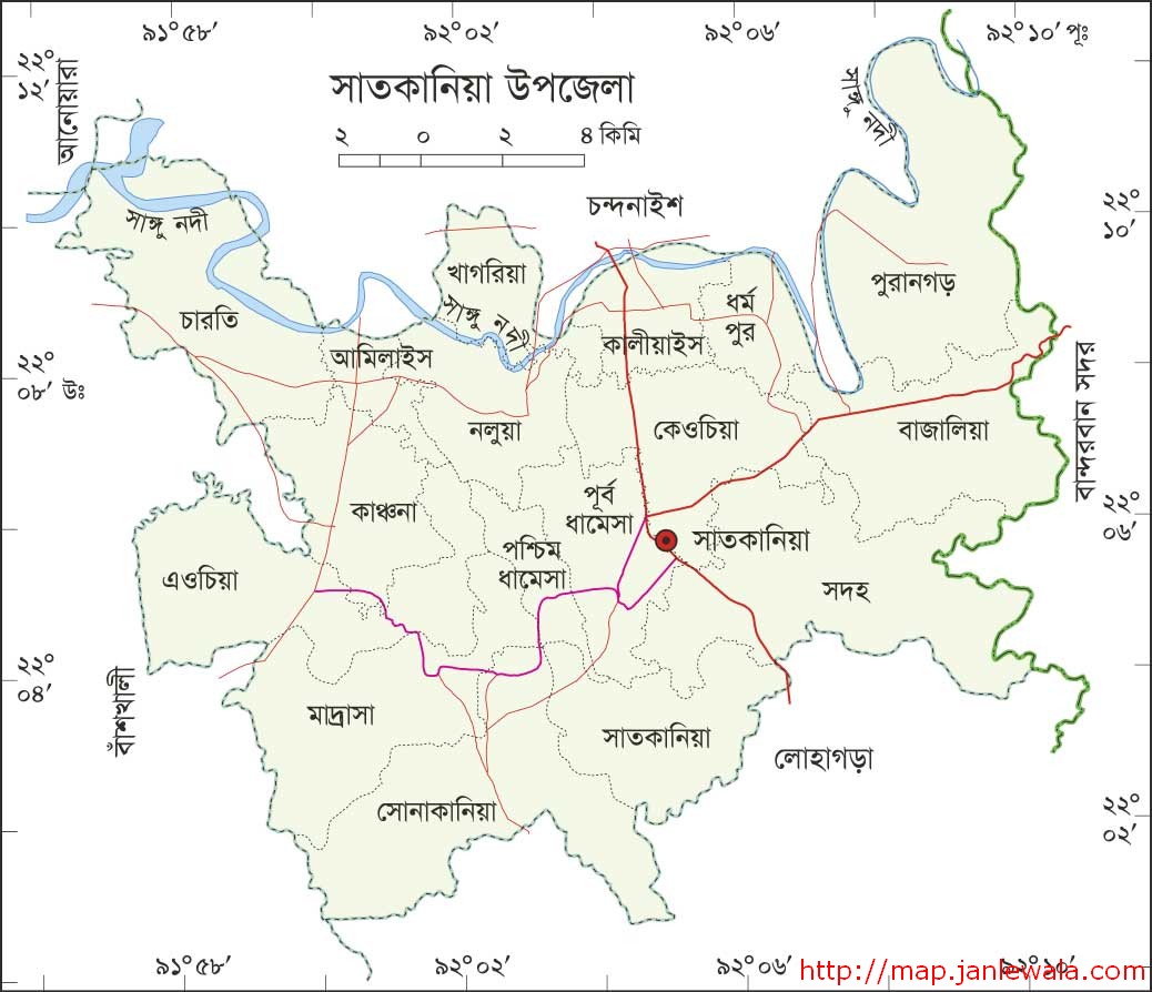সাতকানিয়া উপজেলার মানচিত্র, চট্টগ্রাম জেলা, বাংলাদেশ