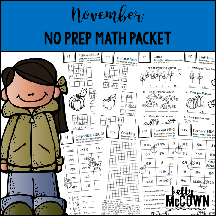 Kelly McCown: November NO PREP Math Packet - 7th Grade