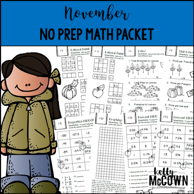 Kelly McCown: November NO PREP Math Packet - 7th Grade