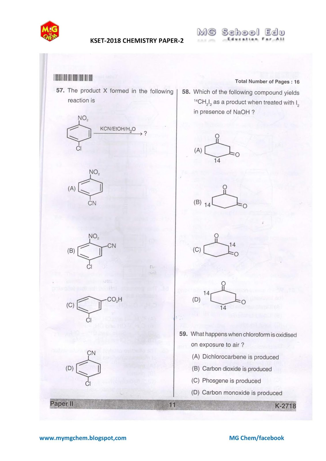 MG SCHOOL SCIENCE: KSET-2018 CHEMICAL SCIENCE QUESTION PAPER
