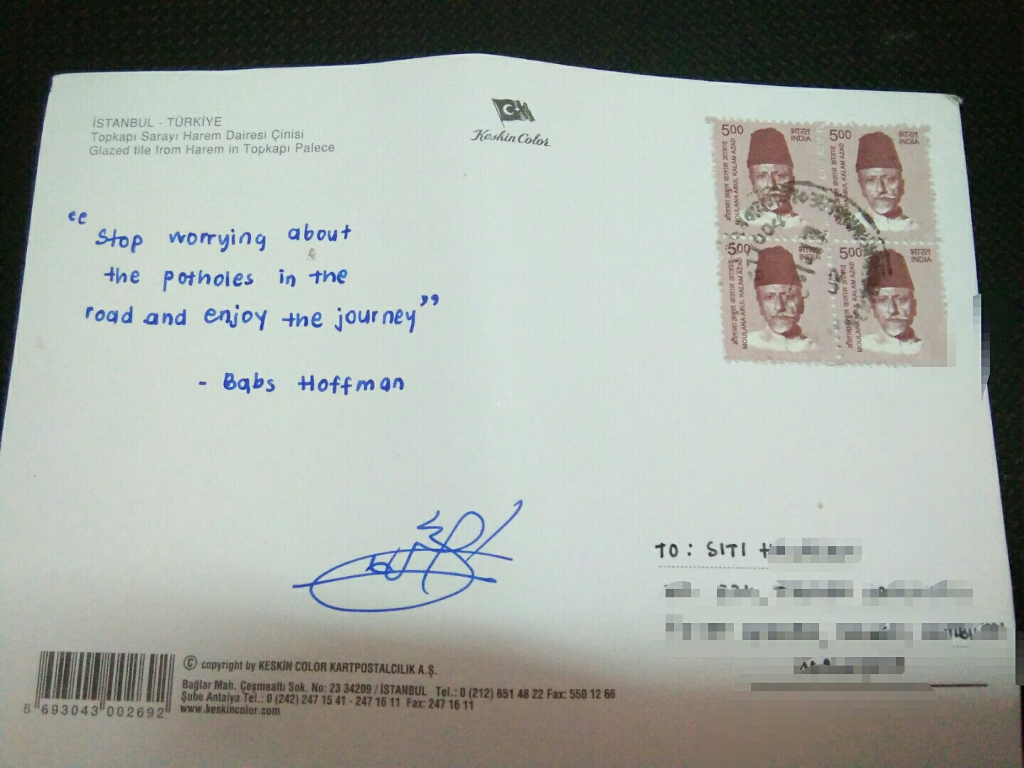 Cikgu Siti Hazreen: Poskad Dari India