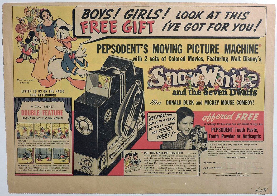 Filmic Light - Snow White Archive: 1938 Pepsodent Moving Picture Machine