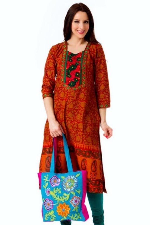 Latest Kurti Collection 2014 for Eid | Long Kurti with Jeans for Eid ...