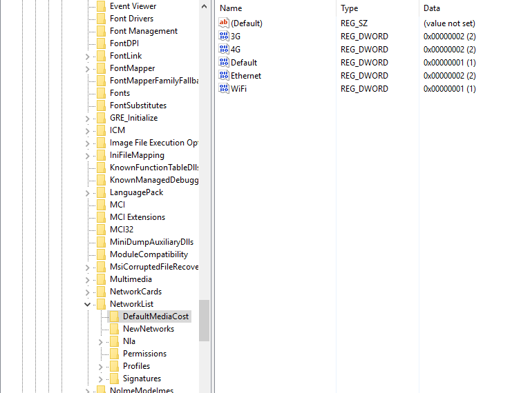 Set Ethernet connection as Metered in Windows