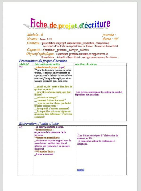 Projet d 'écriture au terme des modules 5 6 5ème année - Devoirtn