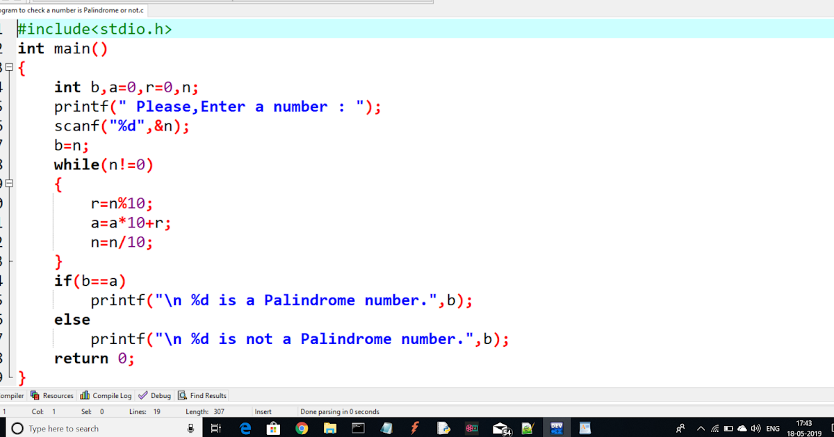 C Program To Check A Number Is Palindrome Or Not