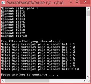 Mengisi dan menampilkan nilai array c++ ( modul 7-1 ) ~ *