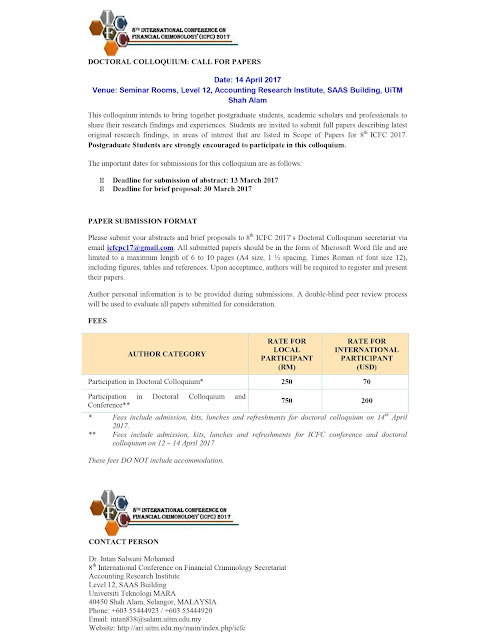 POSTGRADUATE PROGRAMME: DOCTORAL COLLOQUIUM: CALL FOR PAPERS POSTGRADUATE PROGRAMME: DOCTORAL COLLOQUIUM: CALL FOR PAPERS