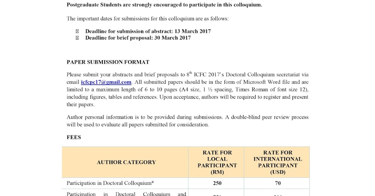 POSTGRADUATE PROGRAMME: DOCTORAL COLLOQUIUM: CALL FOR PAPERS POSTGRADUATE PROGRAMME: DOCTORAL COLLOQUIUM: CALL FOR PAPERS