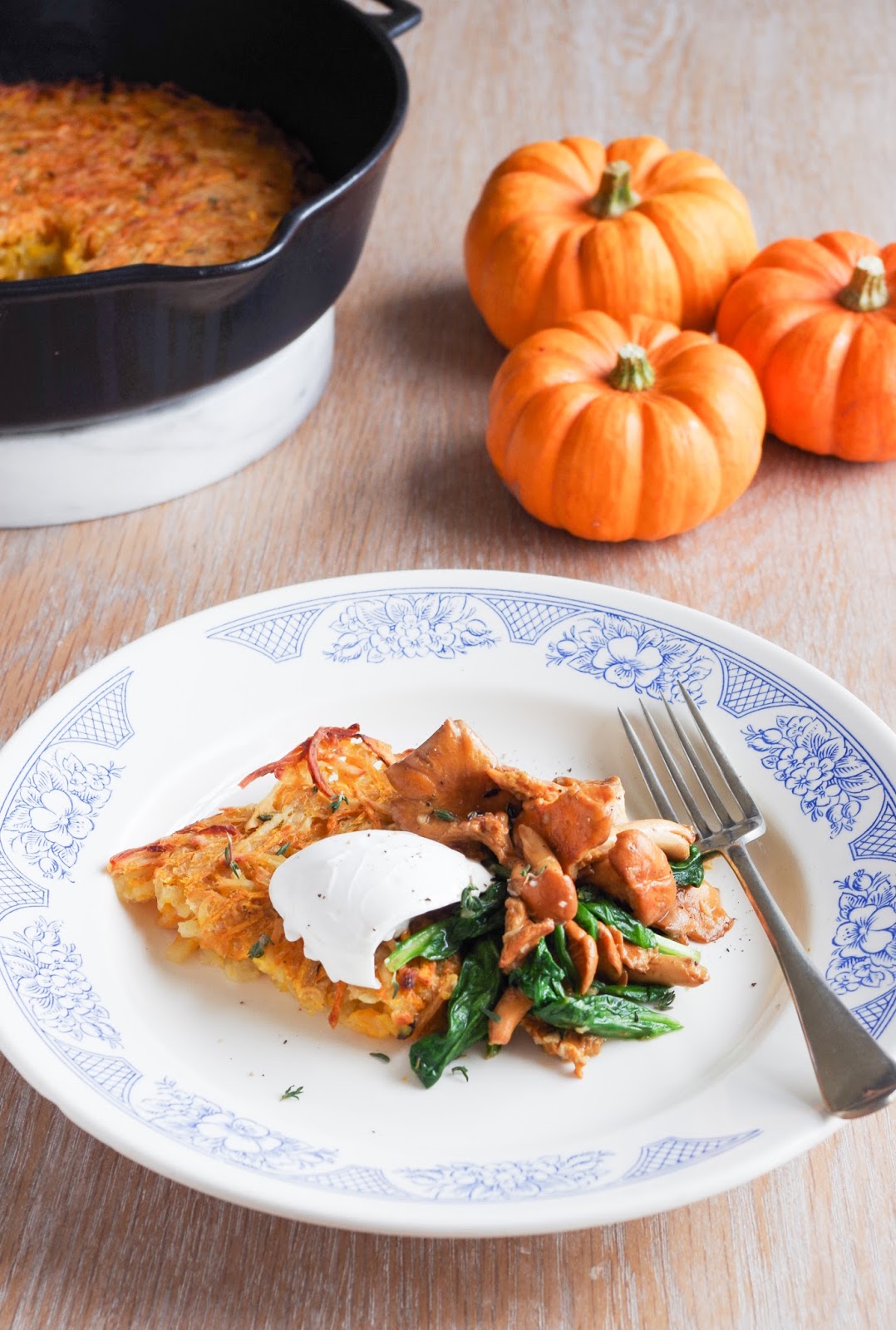 Pumpkin Rösti w/ Chanterelle Mushrooms & Spinach |Euphoric Vegan