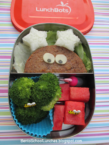 Bento School Lunches : Bento Lunch: Star Onigiri & Veggie Burger Bento