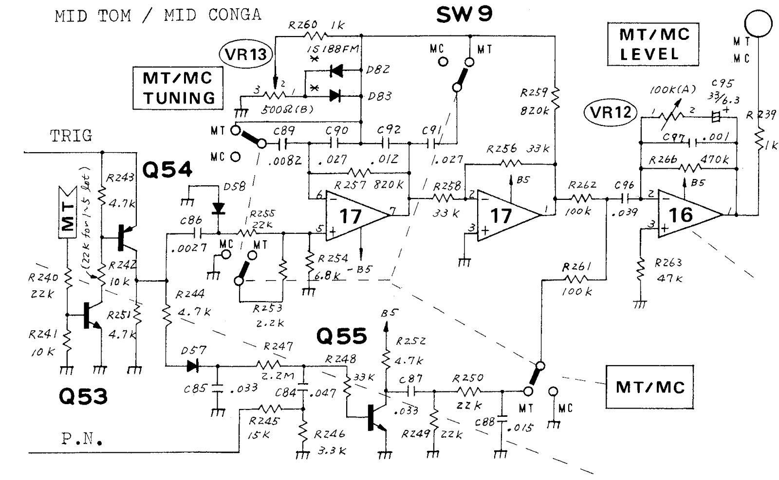 Sviken av elektroniken: 808 Drum schematics.