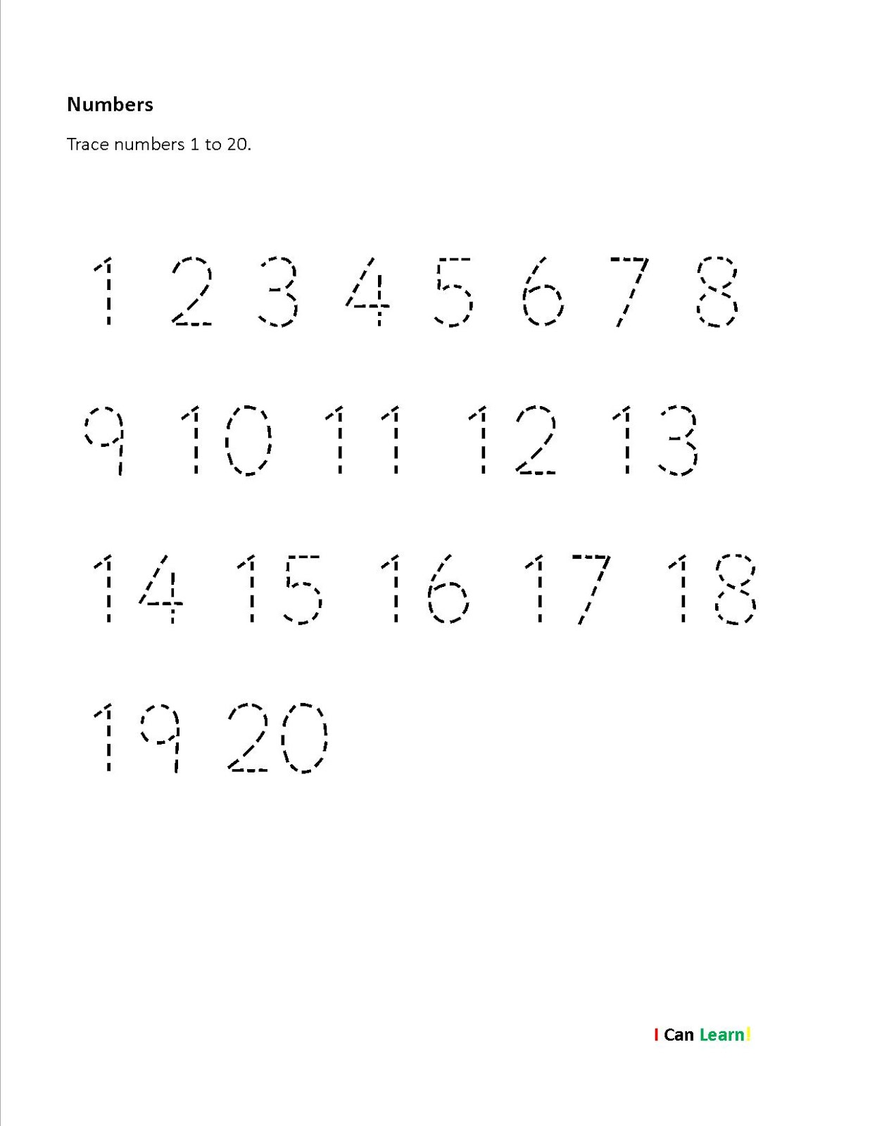 I CAN LEARN I CAN Write From Number 1 To 20 I CAN LEARN I CAN Write From Number 1 To 20