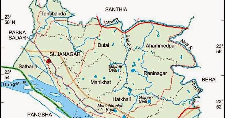 Sujanagar Upazila Map, Pabna District, Bangladesh