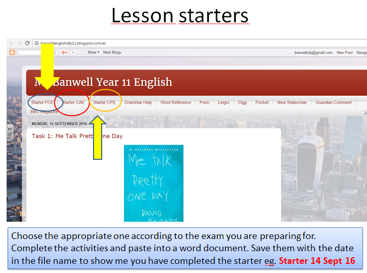 Mr Banwell Year 11 English: Lesson Starters - Information from Powerpoint