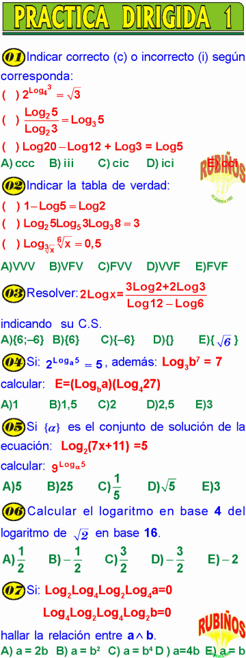LOGARITMOS EJERCICIOS CON RESPUESTAS