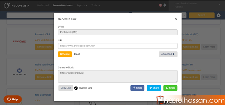 Cara Buat Duit Online Menerusi Affiliate Percuma Involve Asia