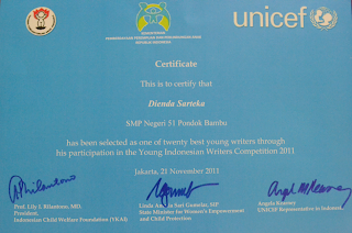 Writer and Fashionista: Certificate From UNICEF