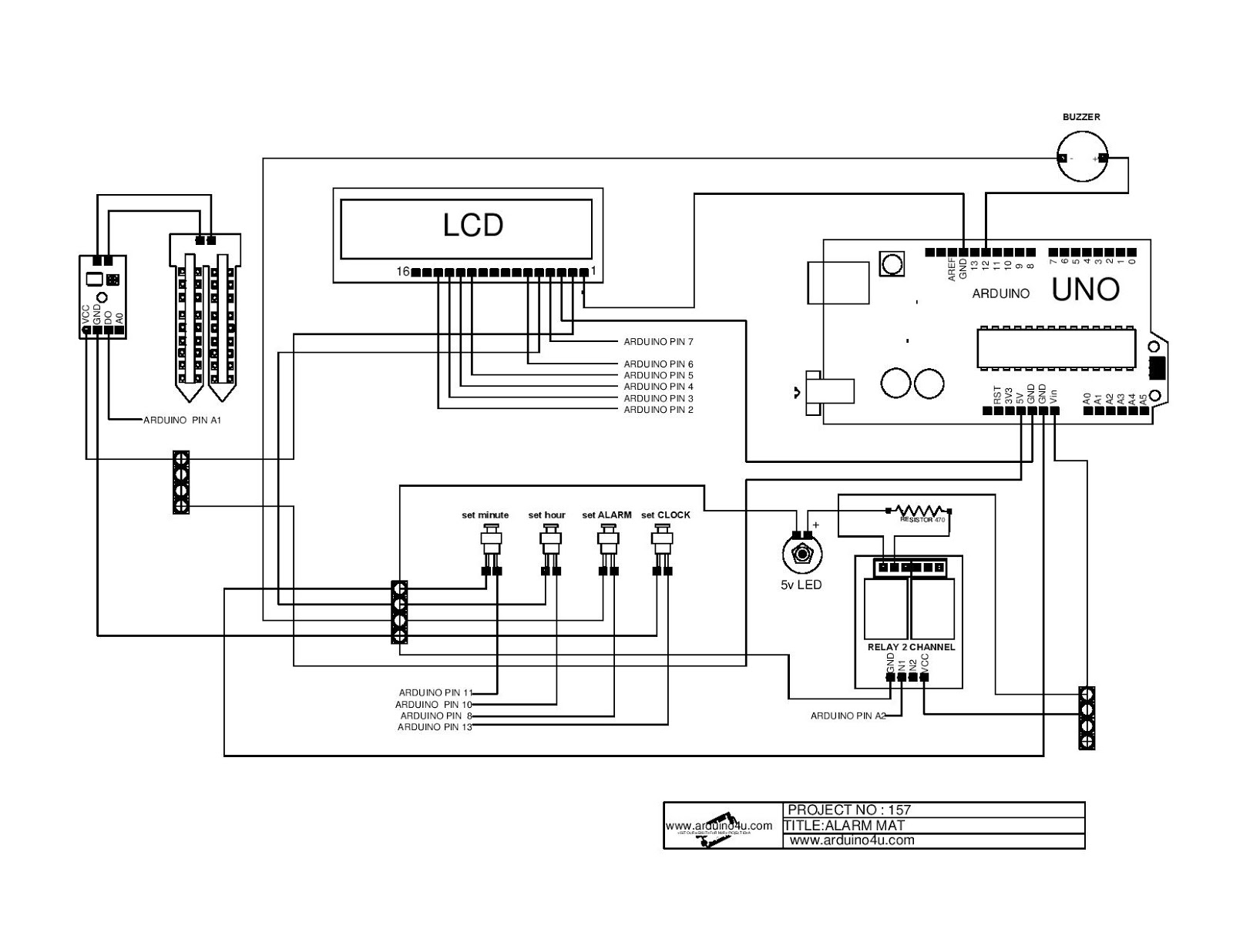 Projek Elektronik Arduino4u.com: 157-Alarm Clock Matress