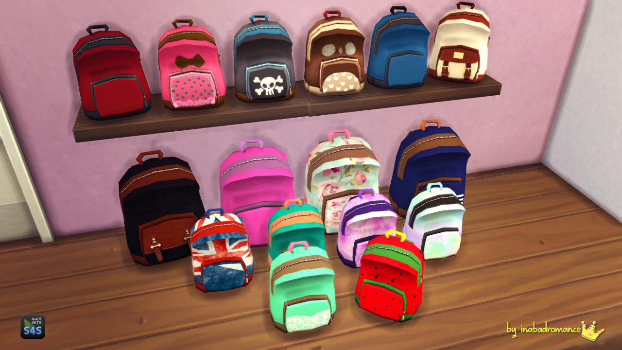 My Sims 4 Blog: Matching Backpacks & Shelves by Inabadromance