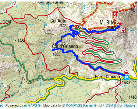 SALITA AL RIFUGIO DOLOMITES (MONTE RITE) DA PASSO CIBIANA