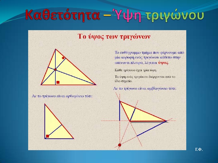 Καθετότητα - ύψος τριγώνου - Εκπαιδευτικές κάρτες