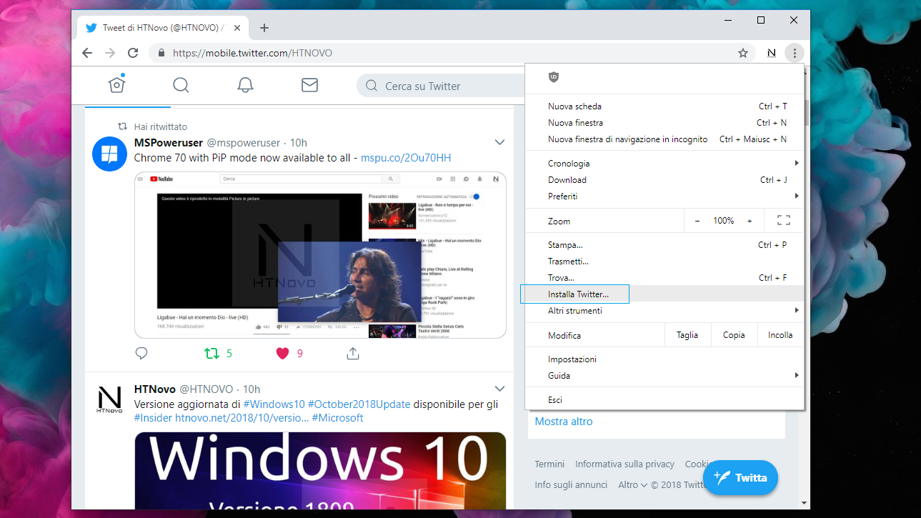 Chrome 70 consente di installare PWA in Windows 10