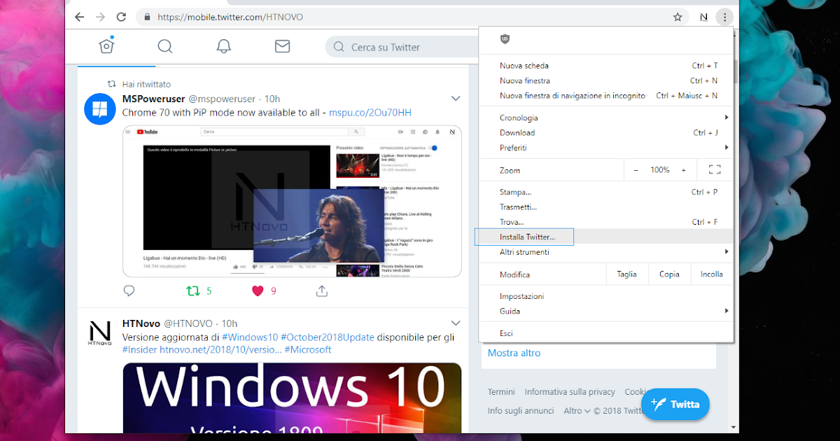 Chrome 70 consente di installare PWA in Windows 10