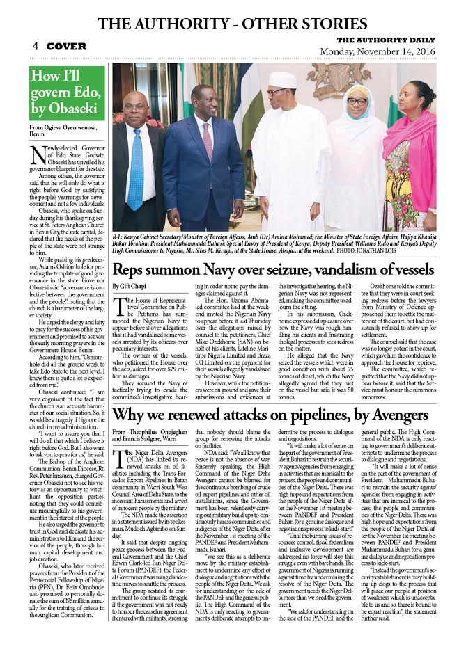 The Authority Newspapers today November 14th, 2016