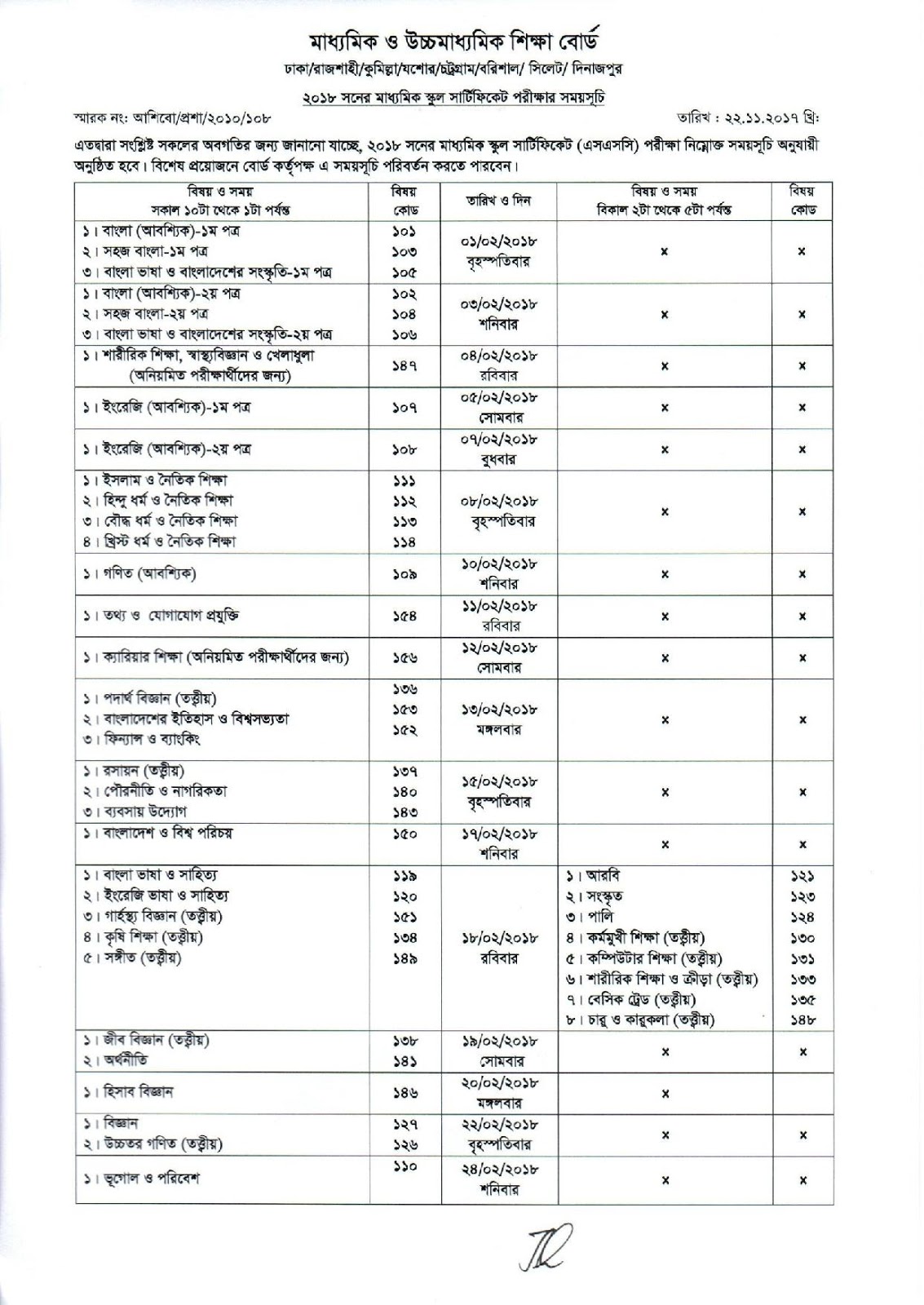 SSC/DAKHIL EXAM ROUTINE 2018. এস এস সি/দাখিল পরীক্ষার রুটিন ২০১৮