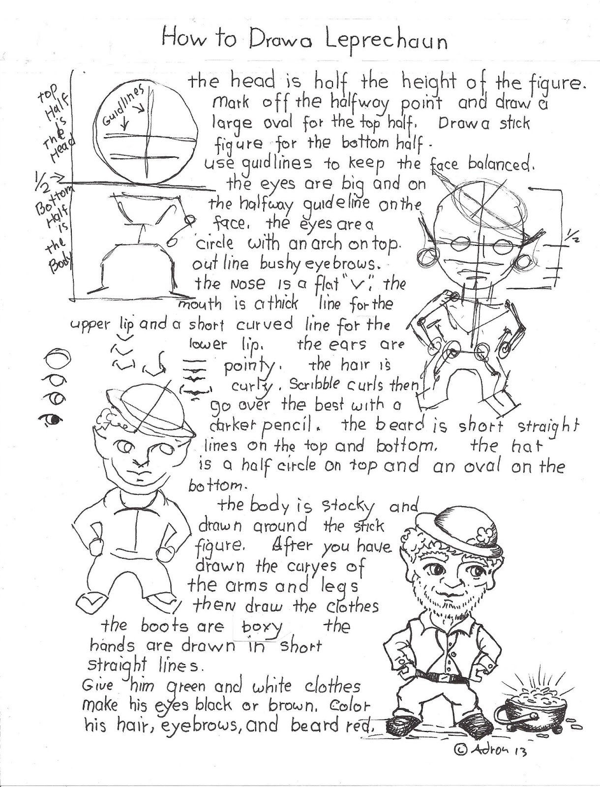 How to Draw Worksheets for The Young Artist: How to Draw a Leprechaun