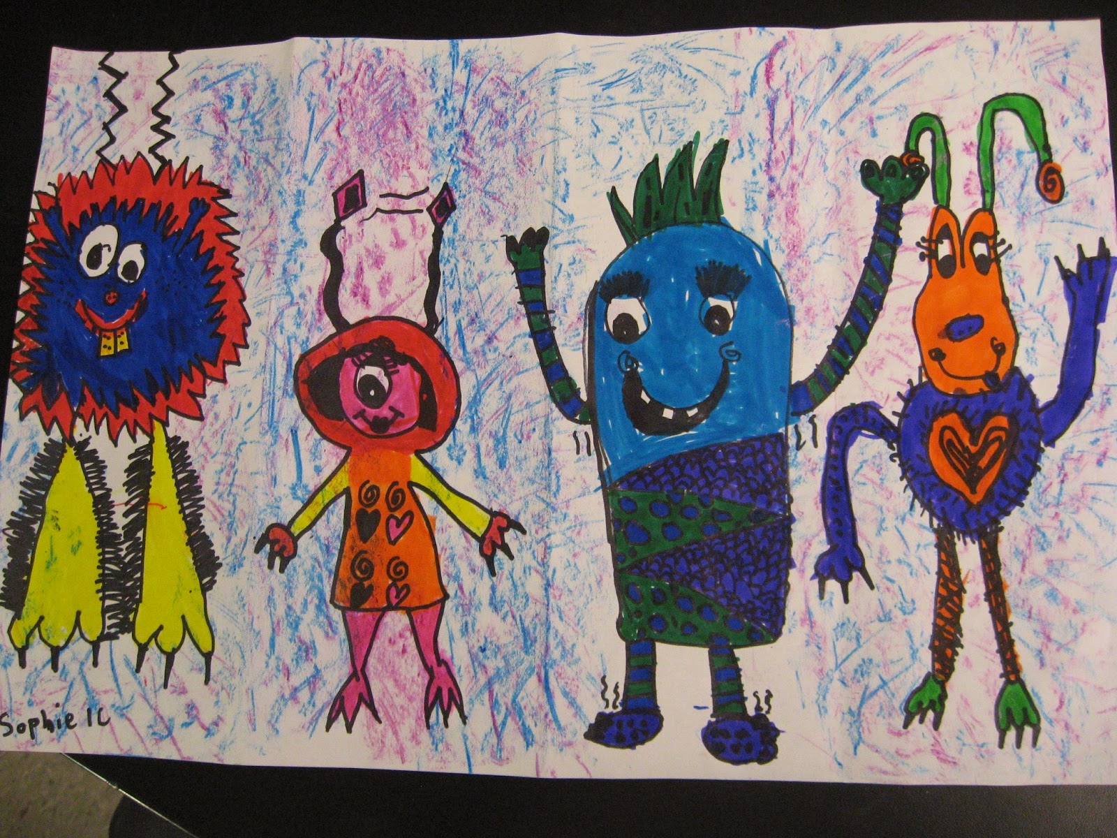 Jamestown Elementary Art Blog: 1st Grade Texture and Color Scheme Monsters