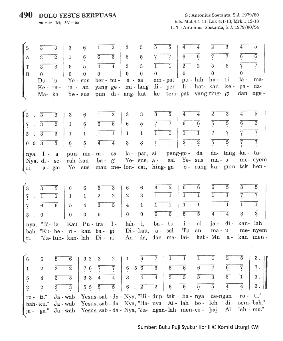 Chord Dulu Yesus Berpuasa - PS. 490 - Madah Rohani - Lyric Chord ...
