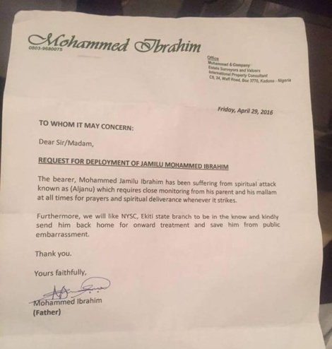 Funny redeployment letter to NYSC