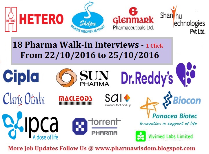 18 PHARMA Walk-In Interviews from 22/10/2016 to 25/10/2016 - ALL IN 1 ...