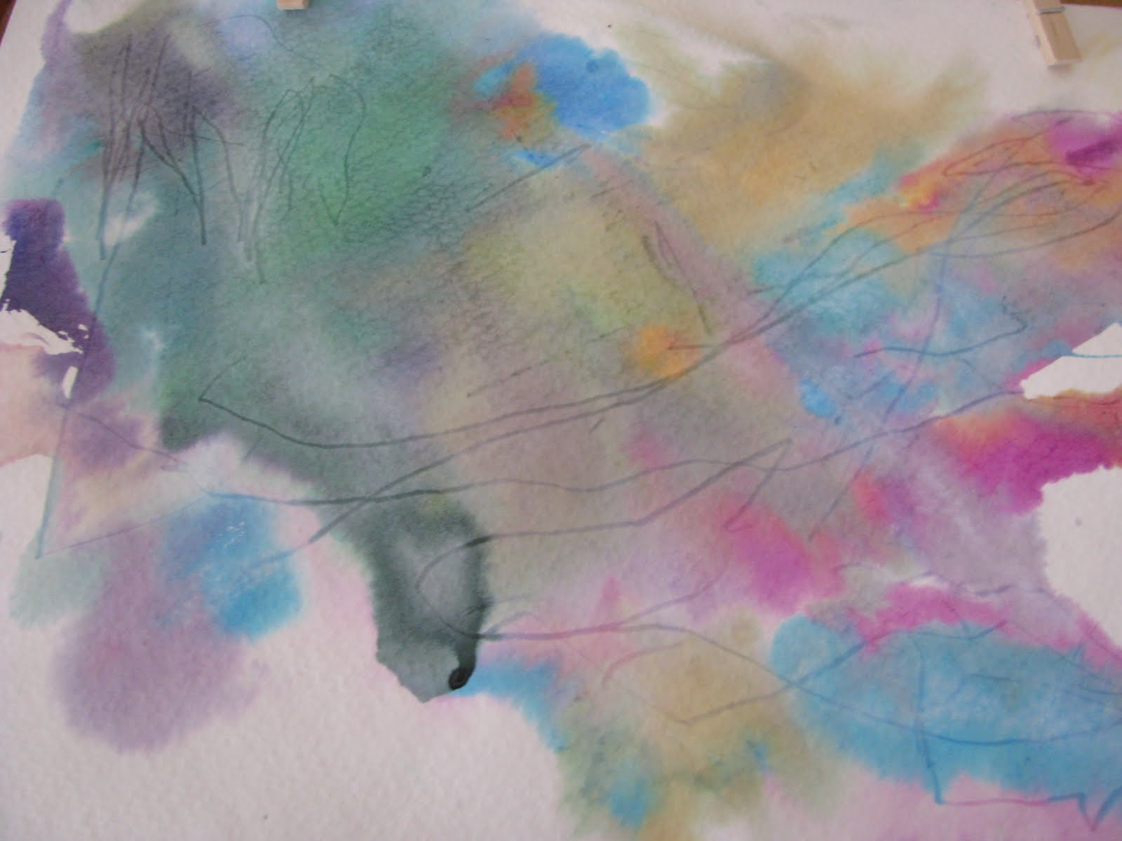 Little graham cracker: sewing and some wet on wet watercolor
