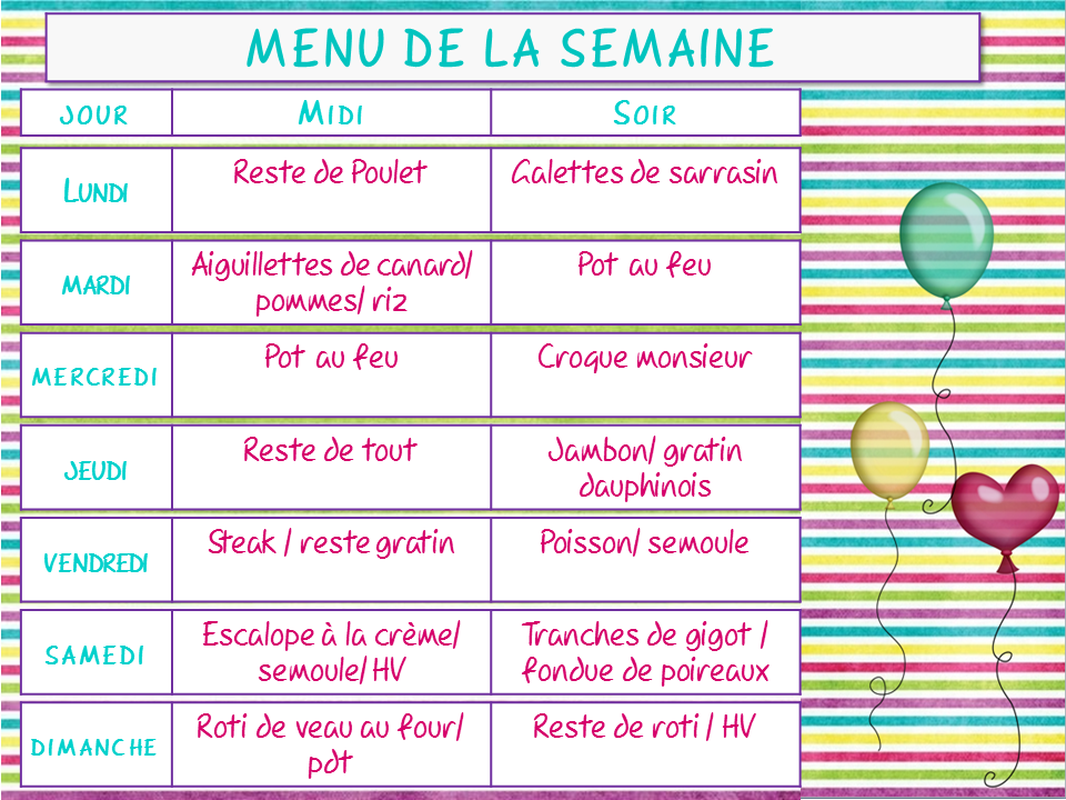 Menu de la semaine #21