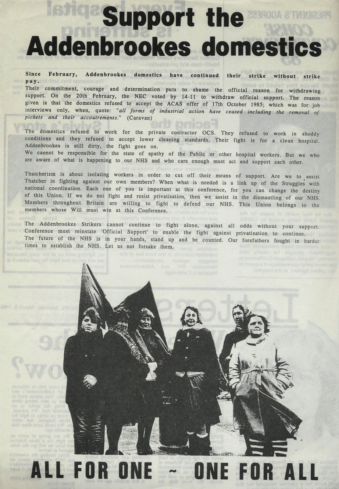 COHSE: Addenbrookes Hospital Cleaners Strike 1985-1986