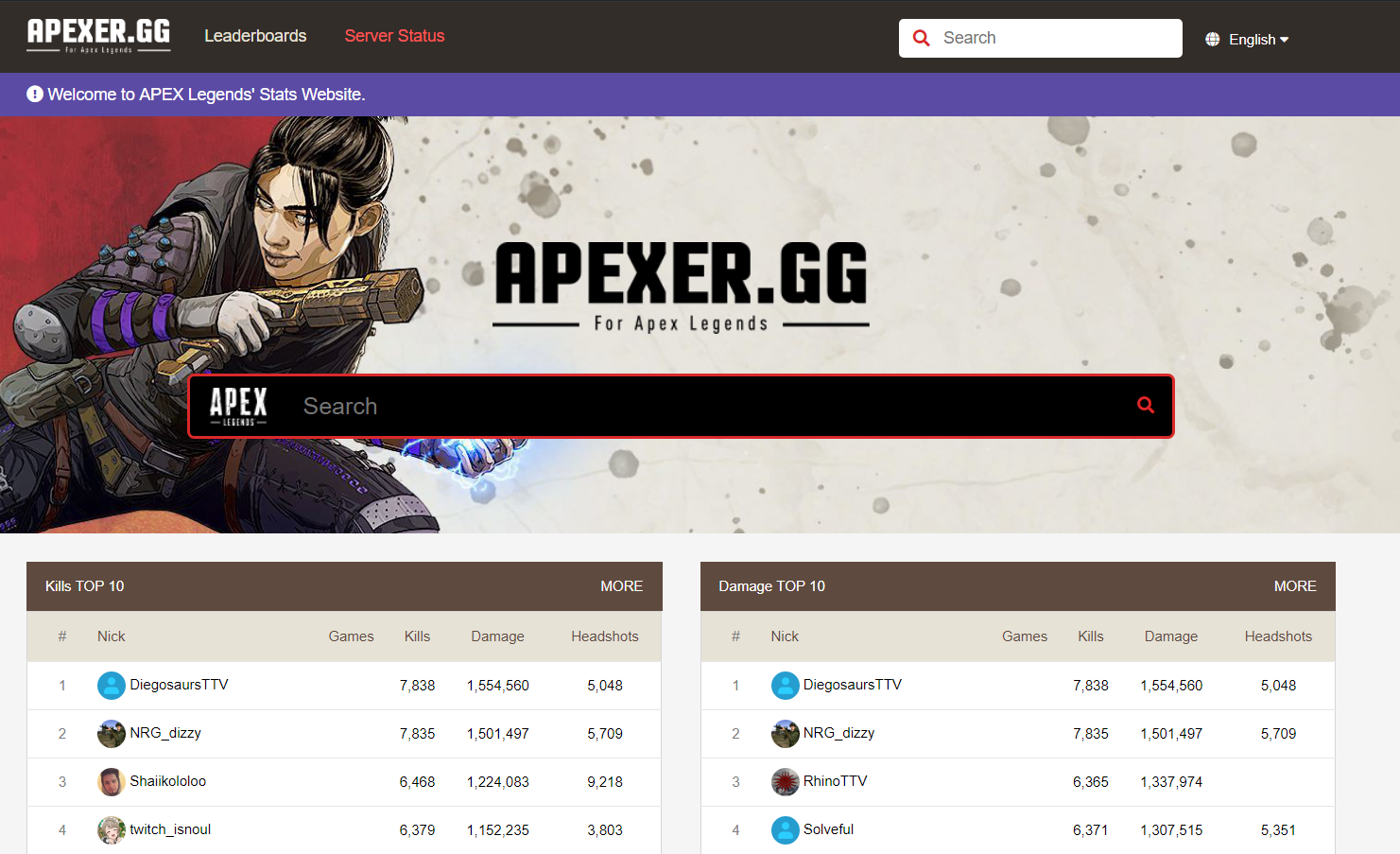 Compare your APEX Legends stats with other players on APEXER