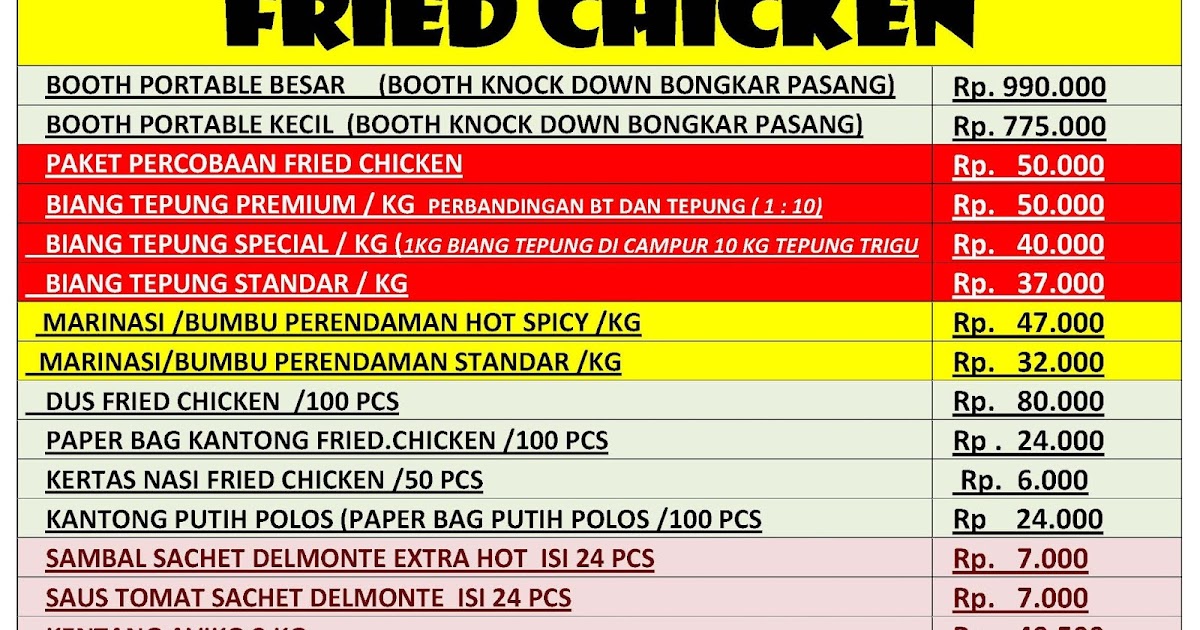 List Harga Tepung Fried Chicken | Supplier Bahan Baku Kebab