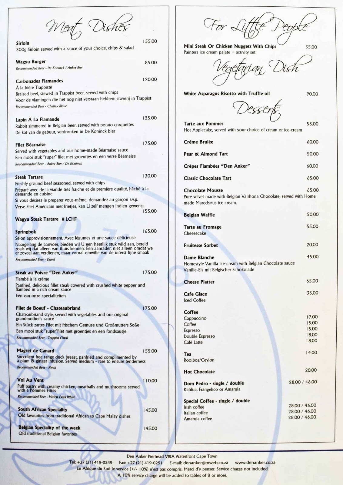 .: New winter menu at Den Anker, V&A Waterfront