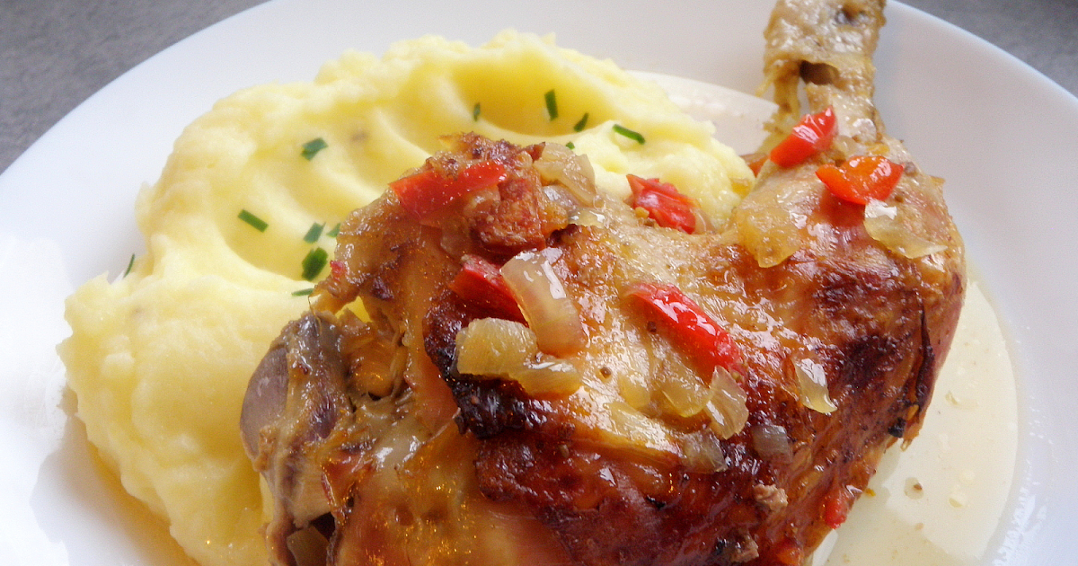 Kuřecí čtvrtky s čabajkou v pomalém hrnci