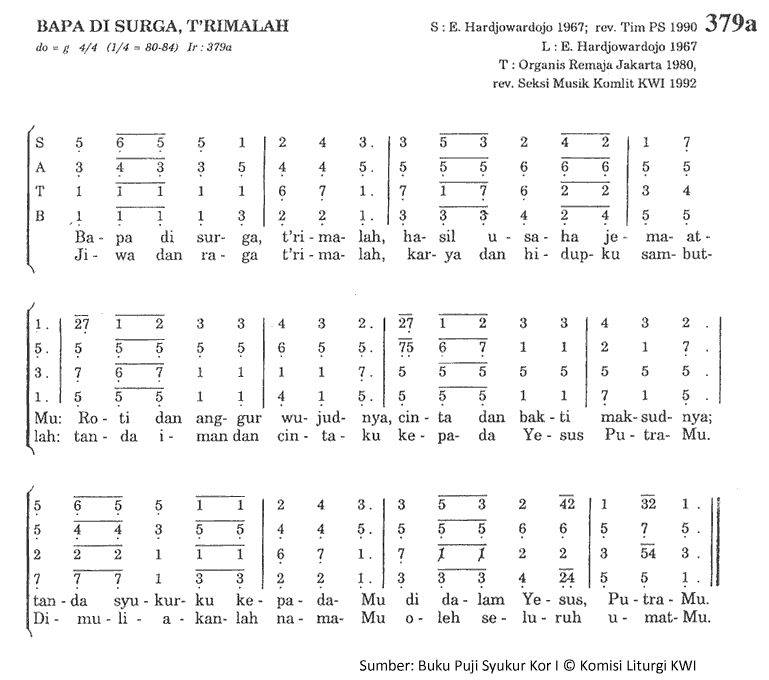Lirik dan Chord Lagu Bapa Di Surga, T'rimalah - PS. 379 - Madah Rohani