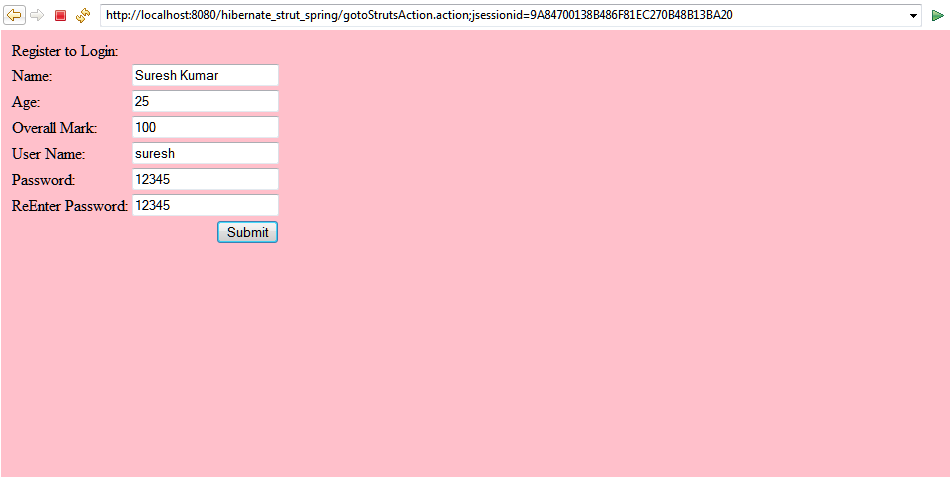Code Beginners Struts Spring Hibernate Integration