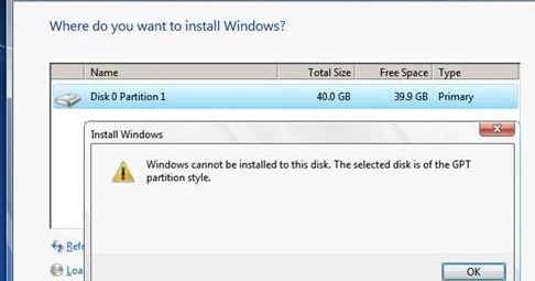 Mengatasi Windows cannot be installed to the disk, the selected disk is of the GPT partition ...