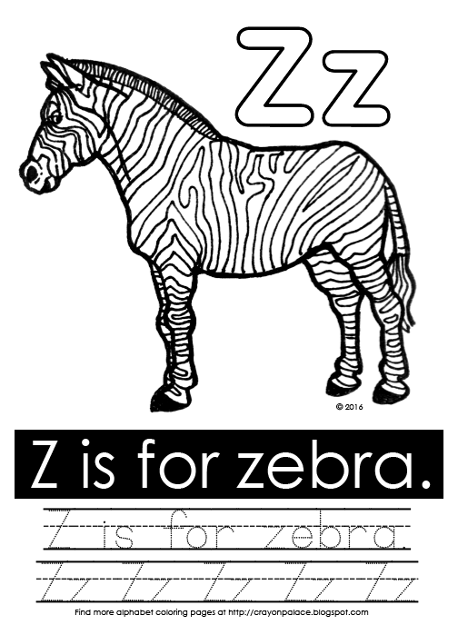 Crayon Palace: "Z is for zebra" alphabet coloring page