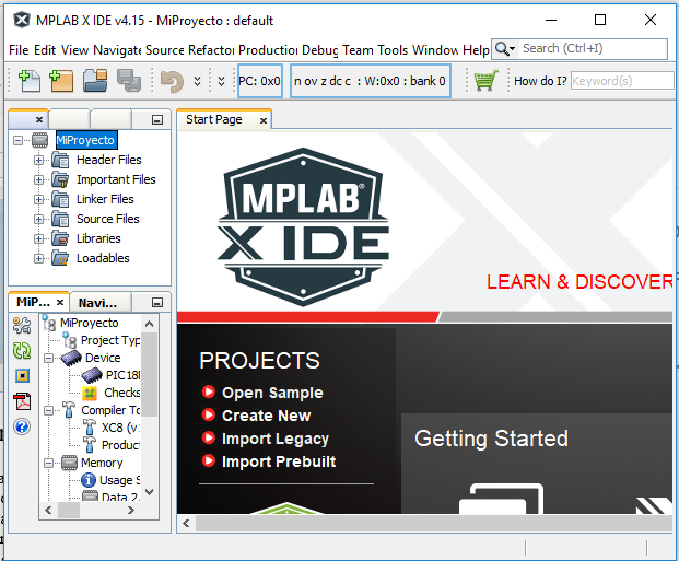 Crear y configurar un proyecto en MPLAB X