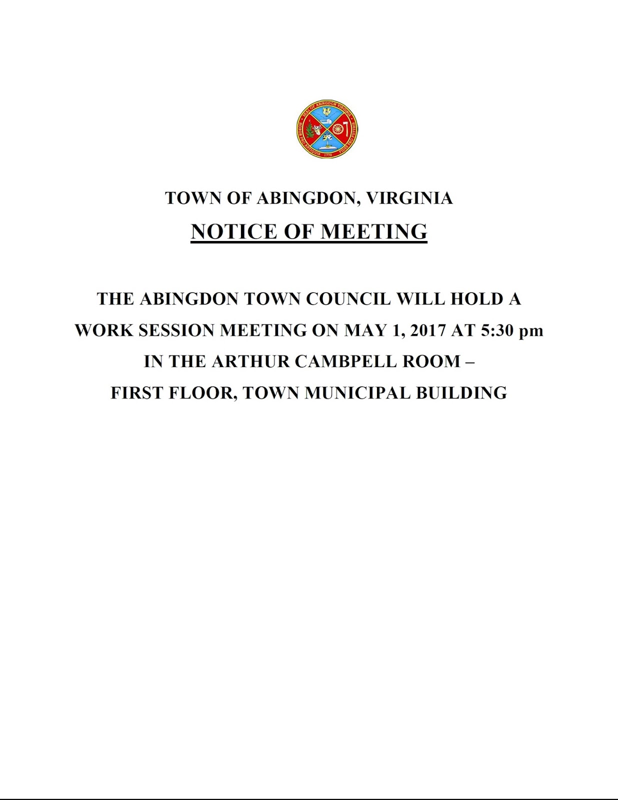Town of Abingdon, Virginia : May 2017 Town Council Work Session and ...