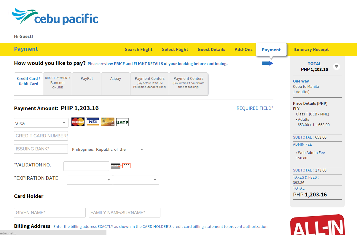 Booking Cebu Pacific Flight Without Using Credit Card